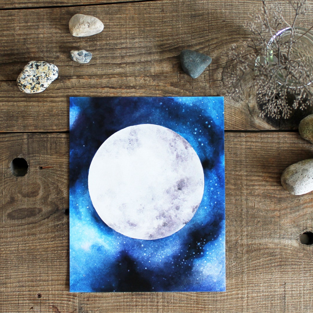 Moon Art Print - Moon Painting, Kids Room Home Decor, Nursery Wall Art ...