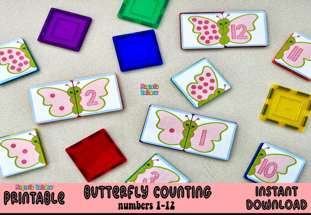 Printable Digital Pdf File Butterfly Counting Dots Magnetic Tile Topper ...