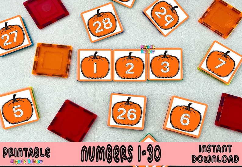 Printable Digital Pdf File Pumpkin Numbers Counting Magnetic Tile ...