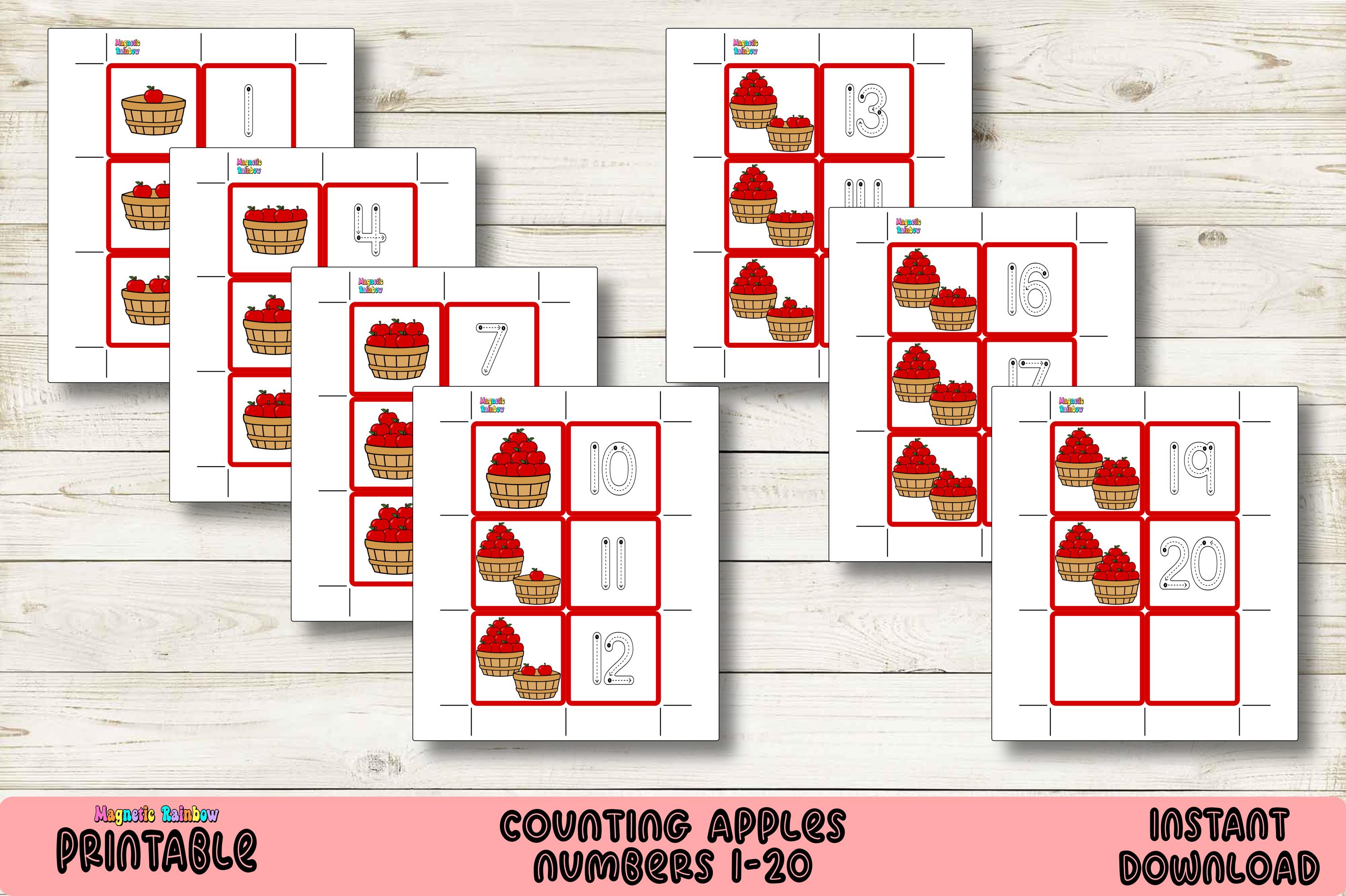 Printable Digital Pdf File Counting Apples Magnetic Tile Topper Flash ...