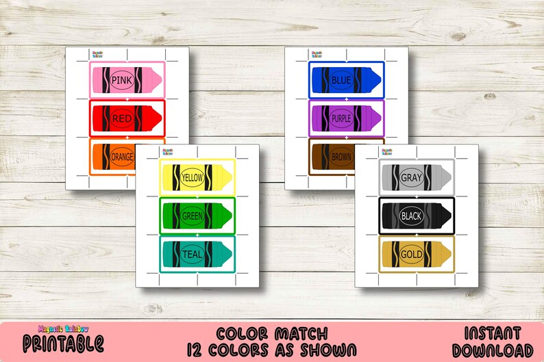 Printable Digital Pdf File Crayon Color Match Magnetic Tile Topper ...