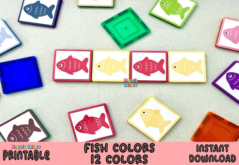 Printable Digital Pdf File Fish Color Match Magnetic Tile Topper Flash ...