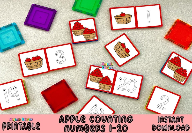 Printable Digital Pdf File Counting Apples Magnetic Tile Topper Flash ...