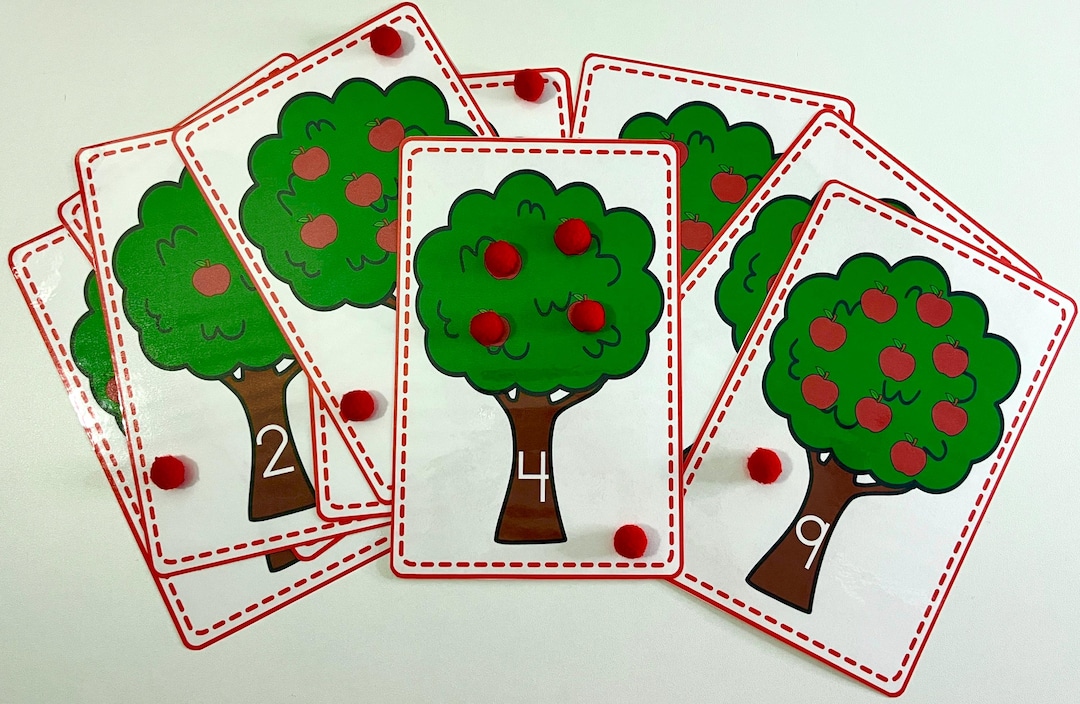 Printable Digital Pdf File Apple Pompom Counting Mat Number 1-10 ...