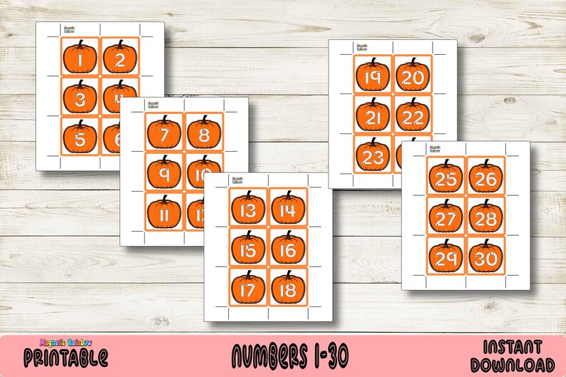 Printable Digital Pdf File Pumpkin Numbers Counting Magnetic Tile ...