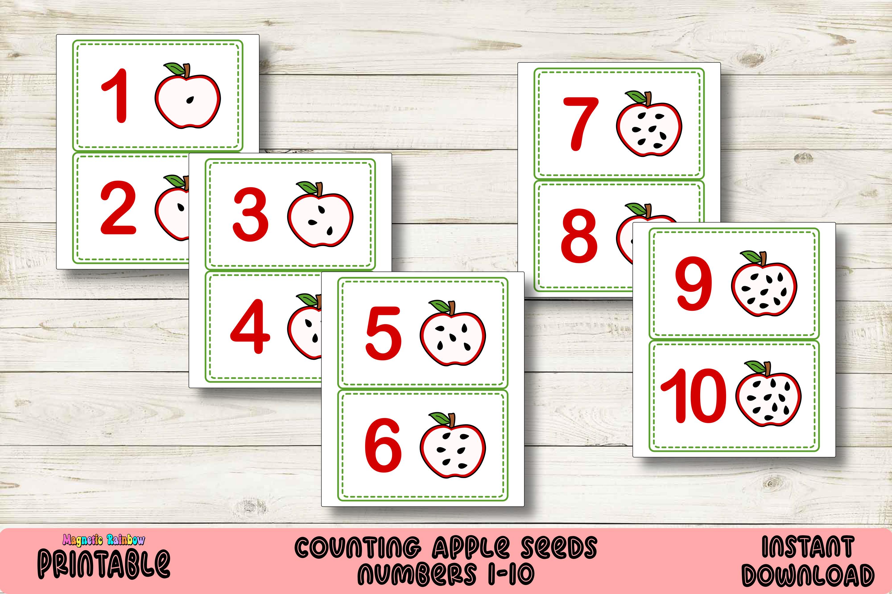 Printable Digital Pdf File Apple Seed Counting Mat Number 1-10 ...