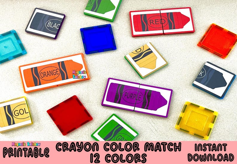 Printable Digital Pdf File Crayon Color Match Magnetic Tile Topper ...