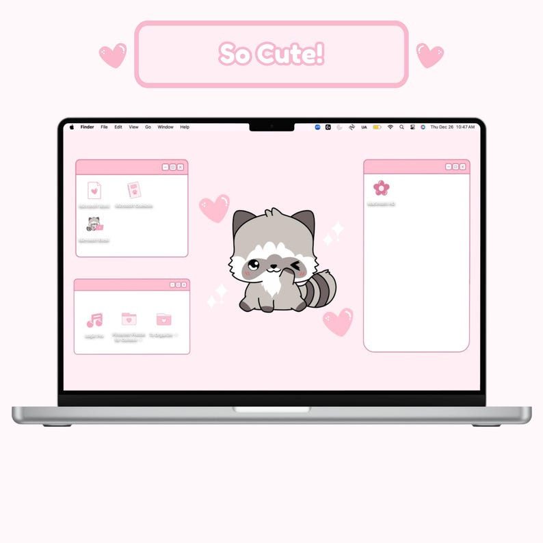 Pink Kawaii Raccoon Desktop Theme Pack, Aesthetic Wallpaper Pack ...