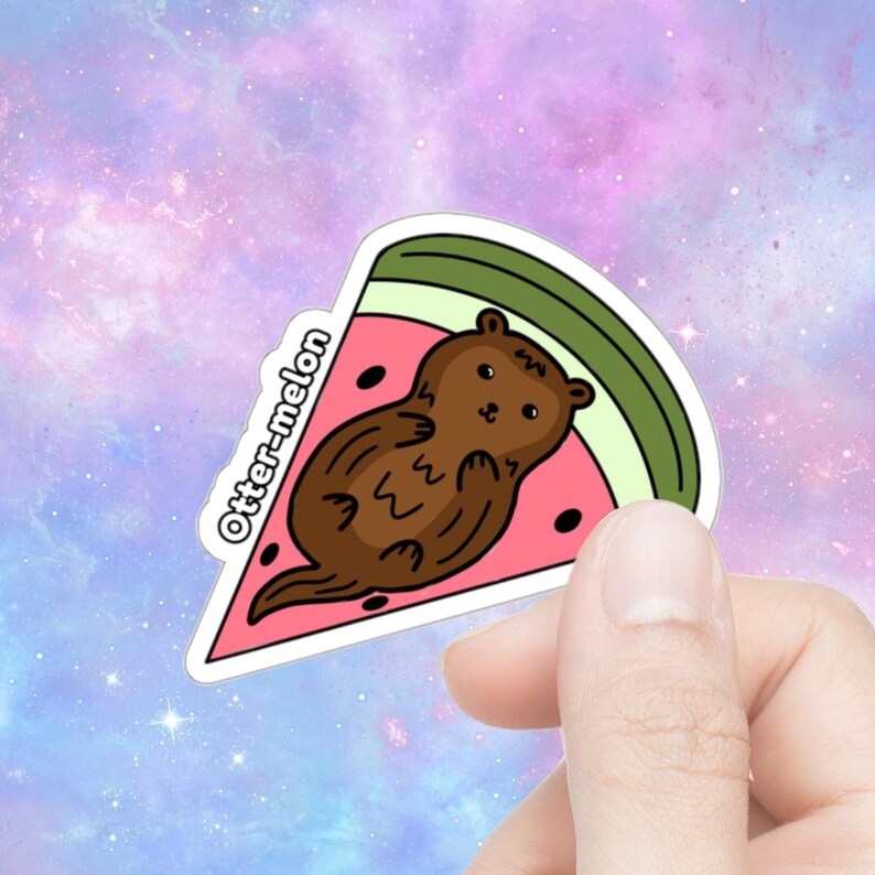 Kawaii Otter Watermelon Sticker, Cute Funny Animal Sticker, Silly Fruit ...