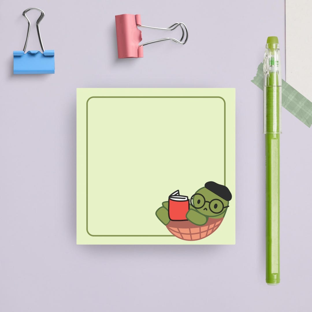 Cute Bookish Turtle Post-it® Notes, Kawaii Stationery, Novelty Sticky ...