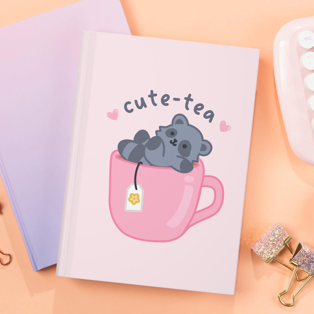 Cute Kawaii Raccoon Journal, Raccoon Hardcover Notebook for Tea Lovers ...
