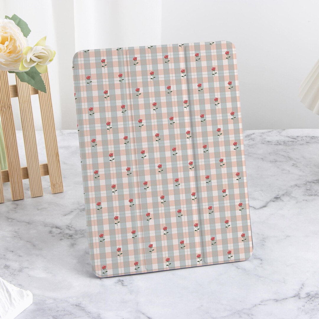 Brown Checkered Floral iPad Case for Air 6 iPad iPad 10th Generation ...