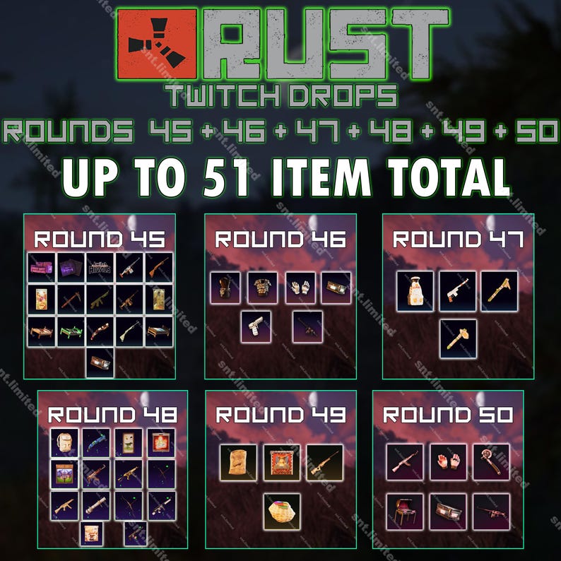 Rust Rounds 45 + 46 + 47 + 48 + 49 + 50 | Twitch Drops | up to 51 Item ...