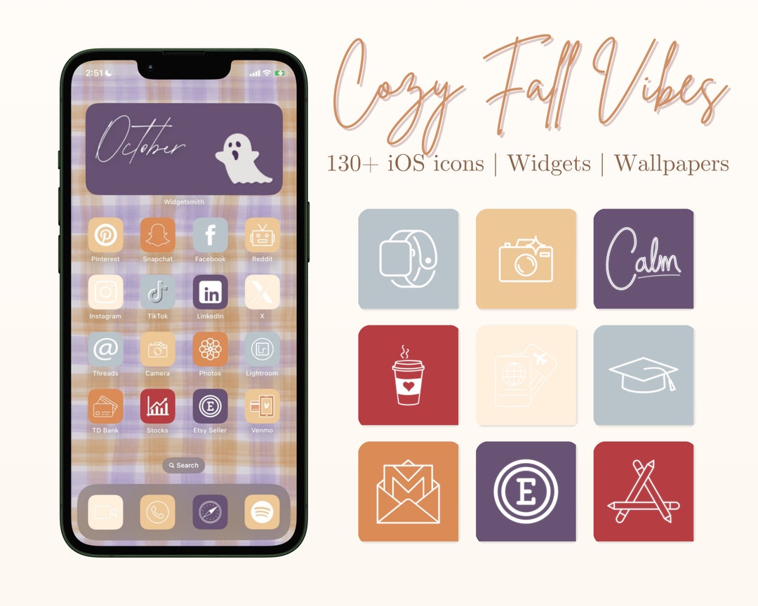 Ios Fall Icons Pack, 130 iPhone App Icons, Wallpaper & Widget Bundle ...