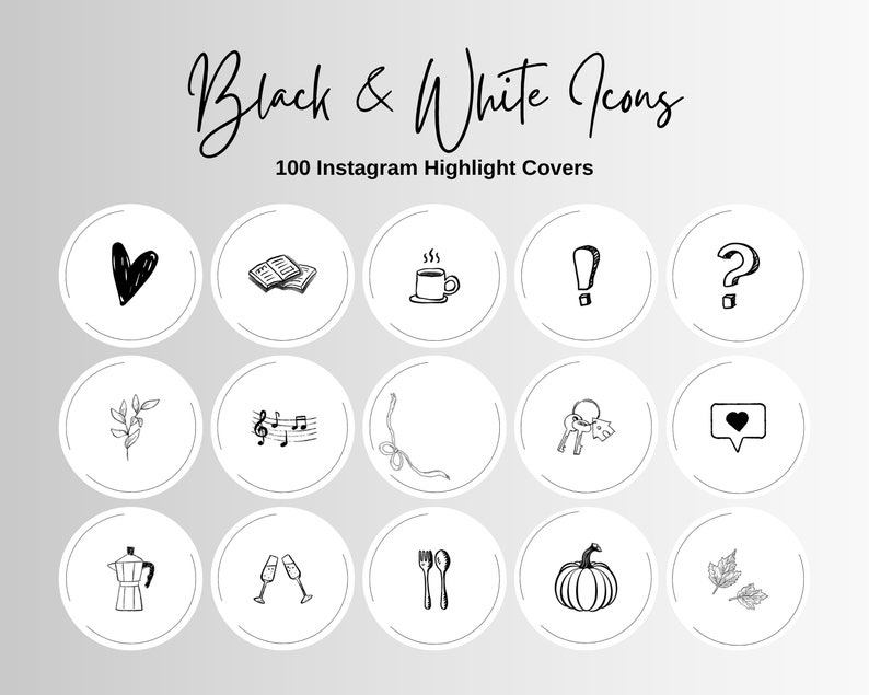 100 Black and White Icon Instagram Story Highlight Covers, Minimalist ...