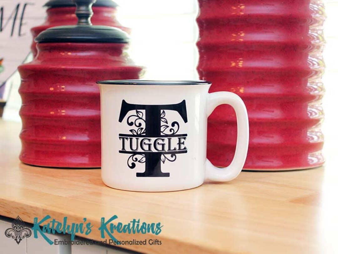 Personalized Split Monogrammed Mug - 13oz Ceramic Camp Style Mug - Etsy