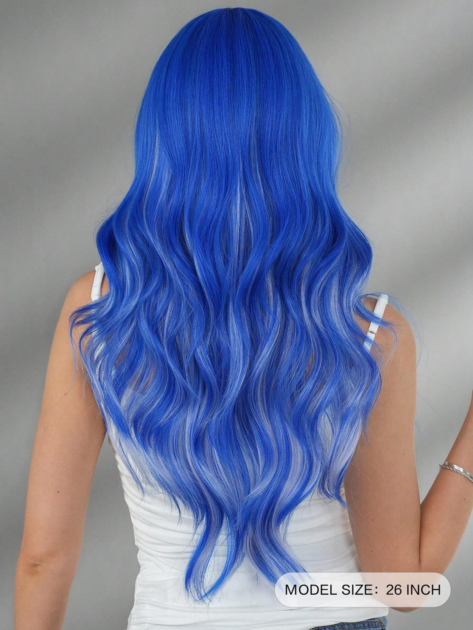 NICKY WALL Long Blue Wig Mixed Highlight Grey Wave Curly Wig Natural ...