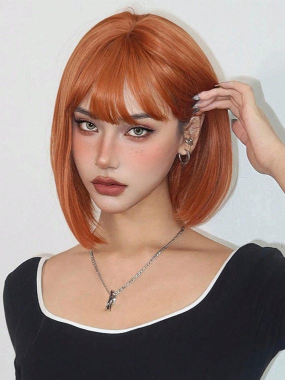 14 Inch Orange Bob Wigs With Bangs Christmas Style Synthetic Wig Women s Wigs for Daily Party or Cosplay Etsy UK