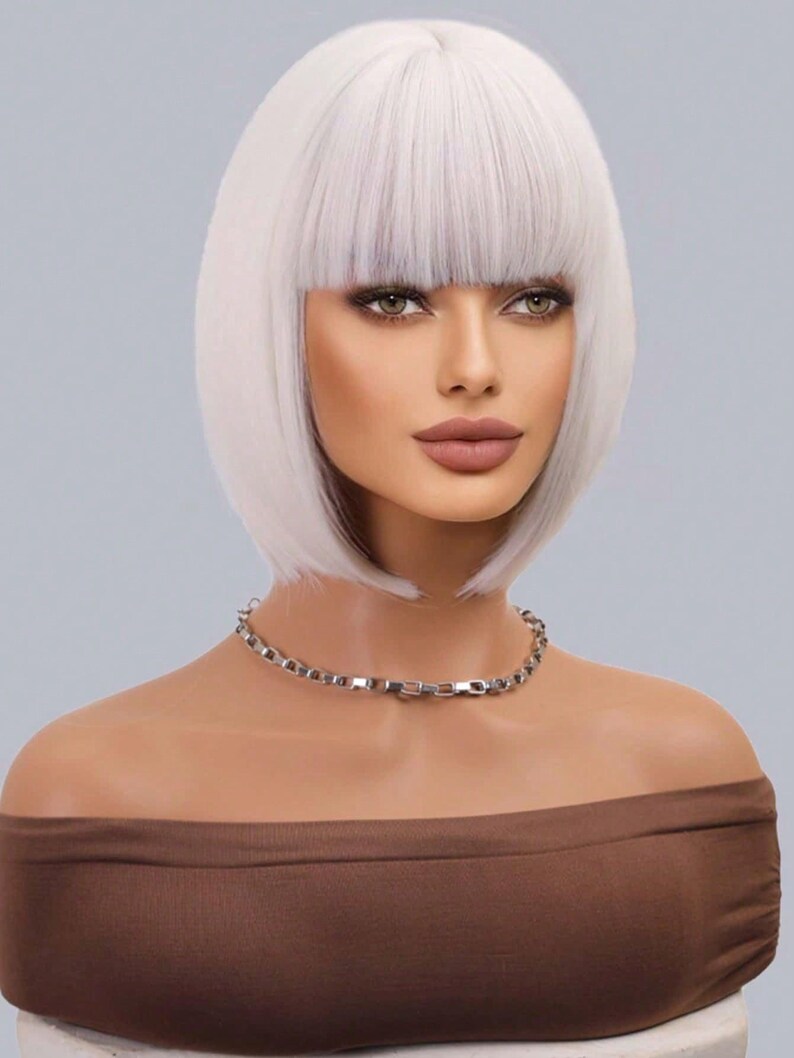 12 Inch White Straight Short Bob Hair Wigs White Short Bob Hair Wigs ...