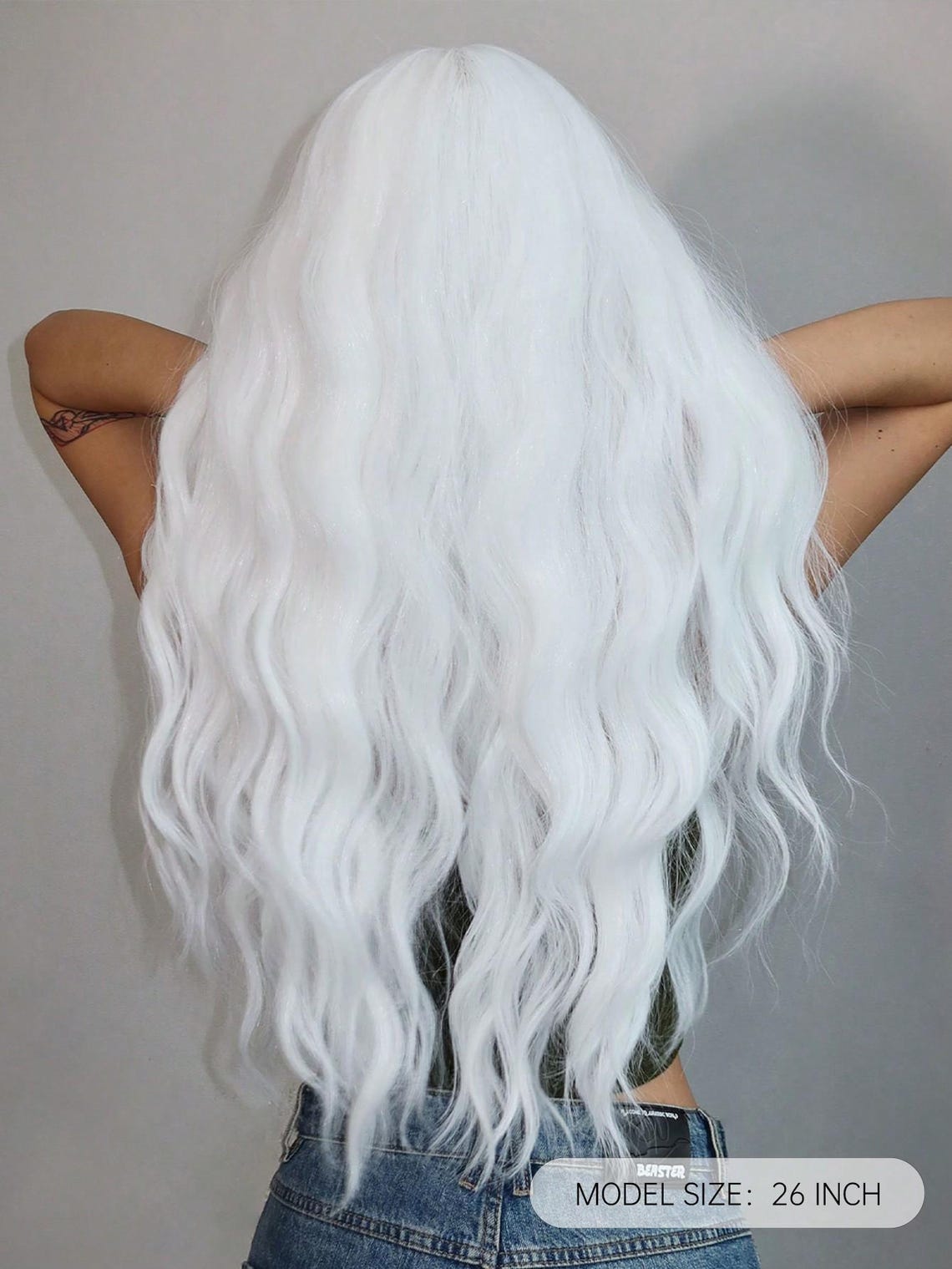 26 Inch Long White Wigs With Bangs Natural Wavy Hair Synthetic Wigs for ...