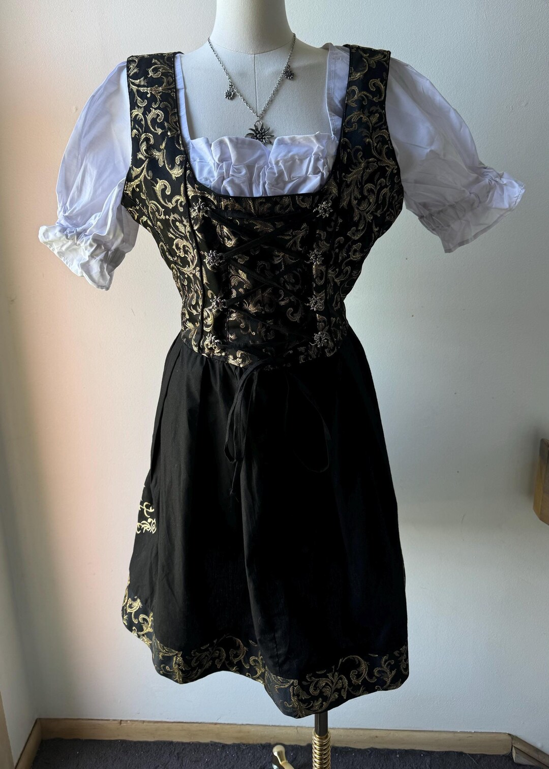 Edelweiss Creek Black Dirndl With Gold Floral Embroidery Oktoberfest ...