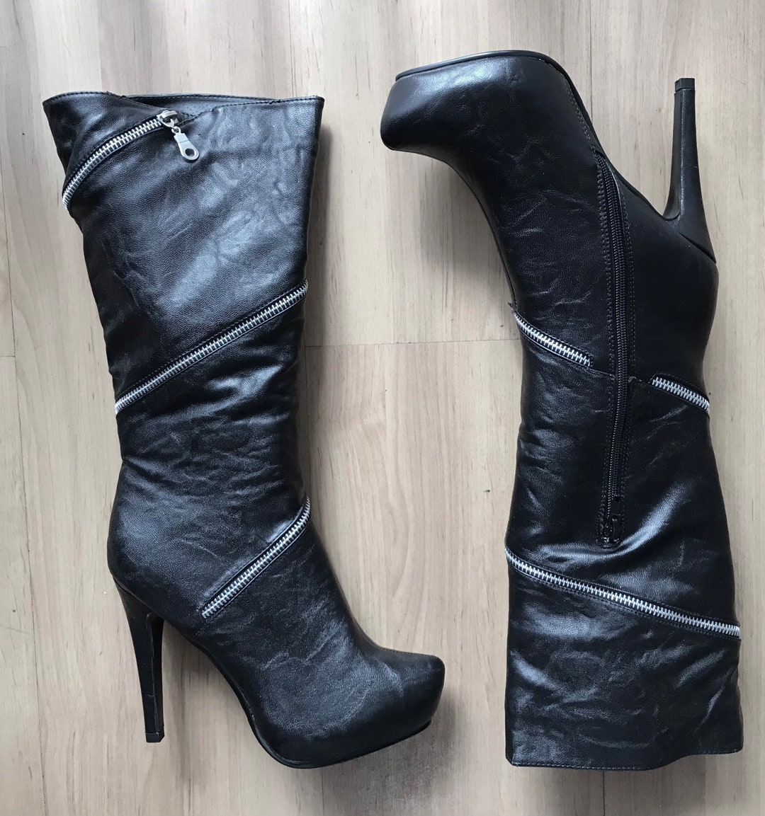 80s Style Twisted Rock Star Platform Stiletto Heel Boots - Etsy