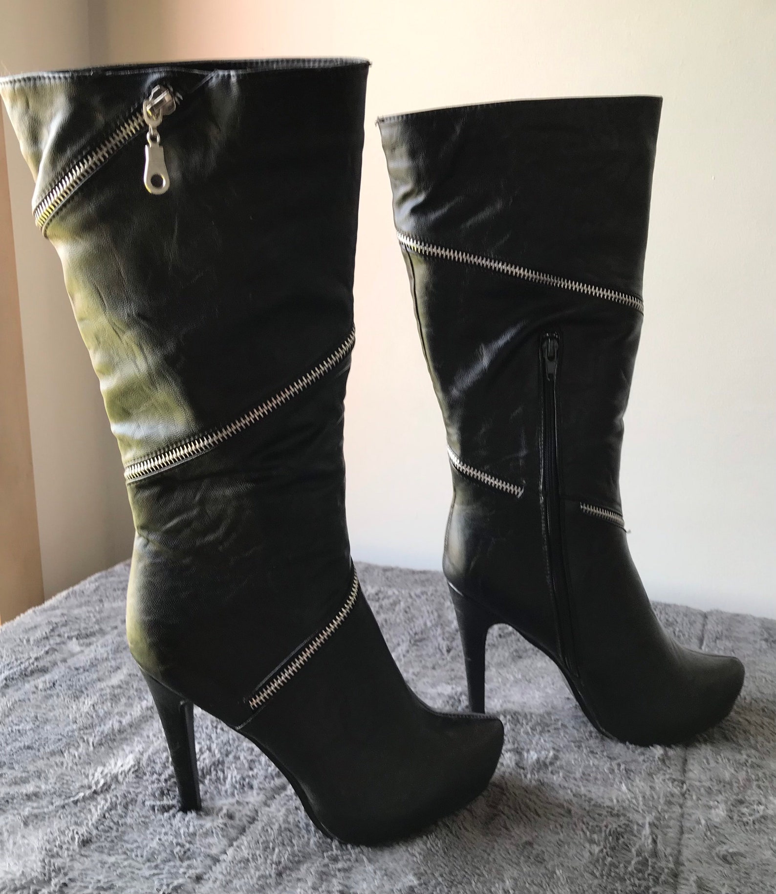 80s Style Twisted Rock Star Platform Stiletto Heel Boots - Etsy