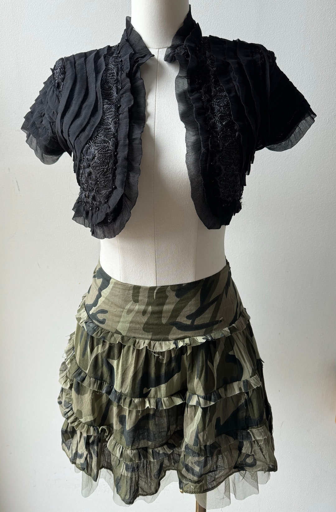 Y2K Era Vintage Camo Miniskirt Mesh Tulle Tiered Mall Goth Emo Hot ...