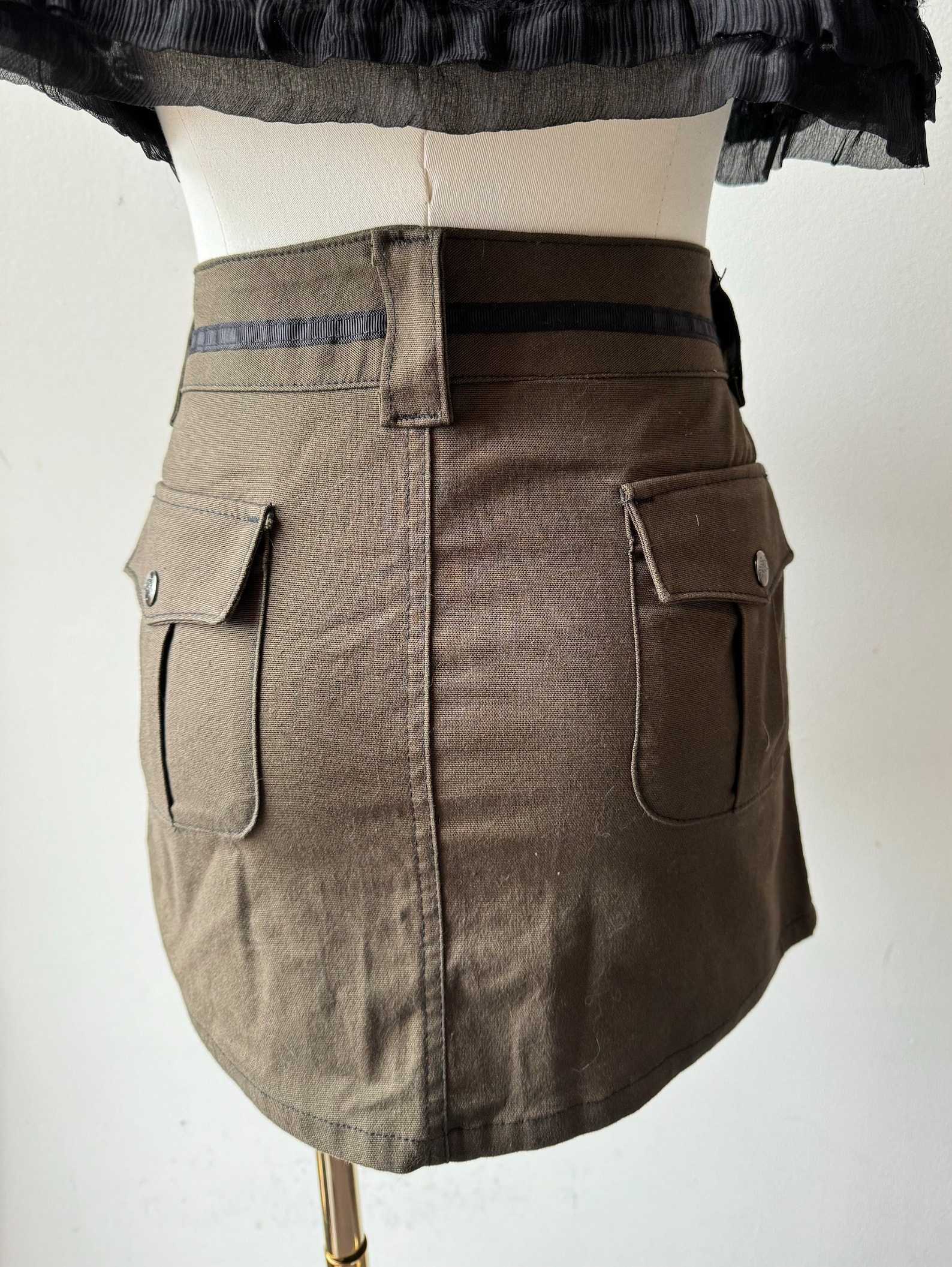 Y2K Vintage Lip Service Camo Green Denim Military Cadet Miniskirt Hot ...