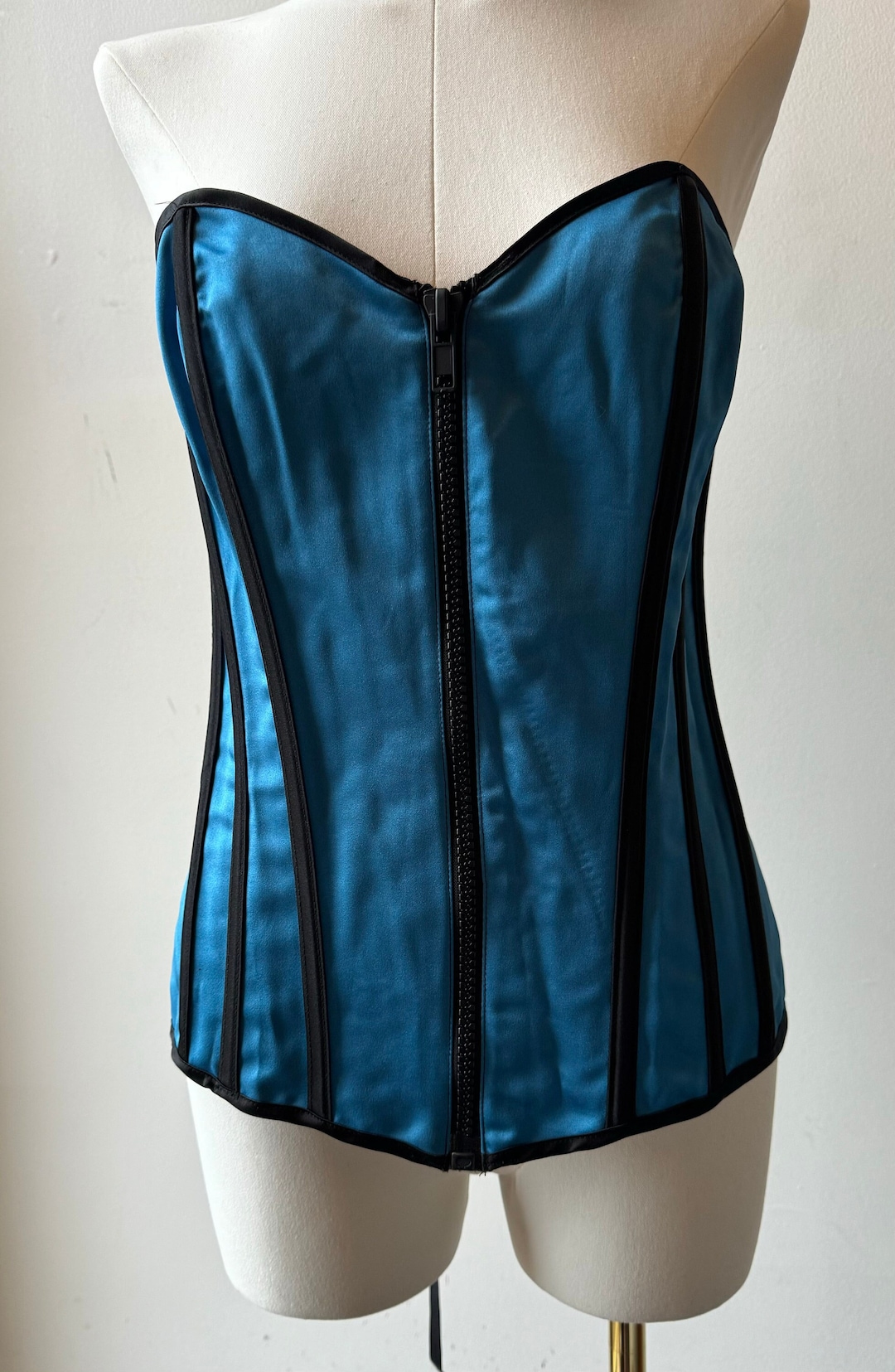 Fredricks of Hollywood Blue Overbust Adjustable Corset Lingerie Goth ...