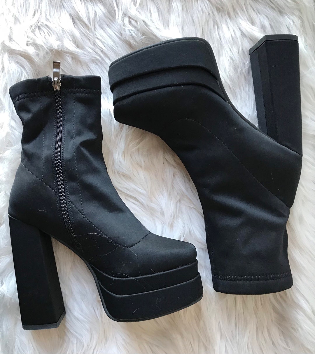 Towering 5.5” Mega Platform Heel Women’s Black Matte Zip up Boots Goth ...