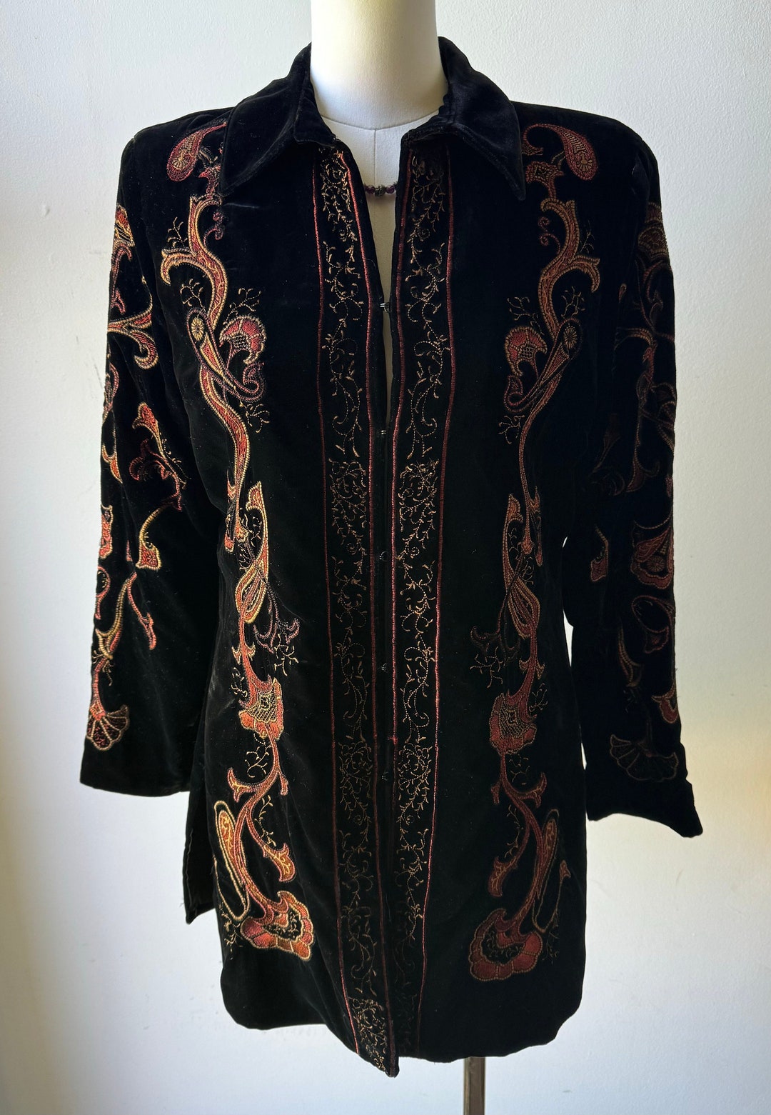 Rare Vintage Black Velvet Blazer Jacket With Orange Metallic Floral ...