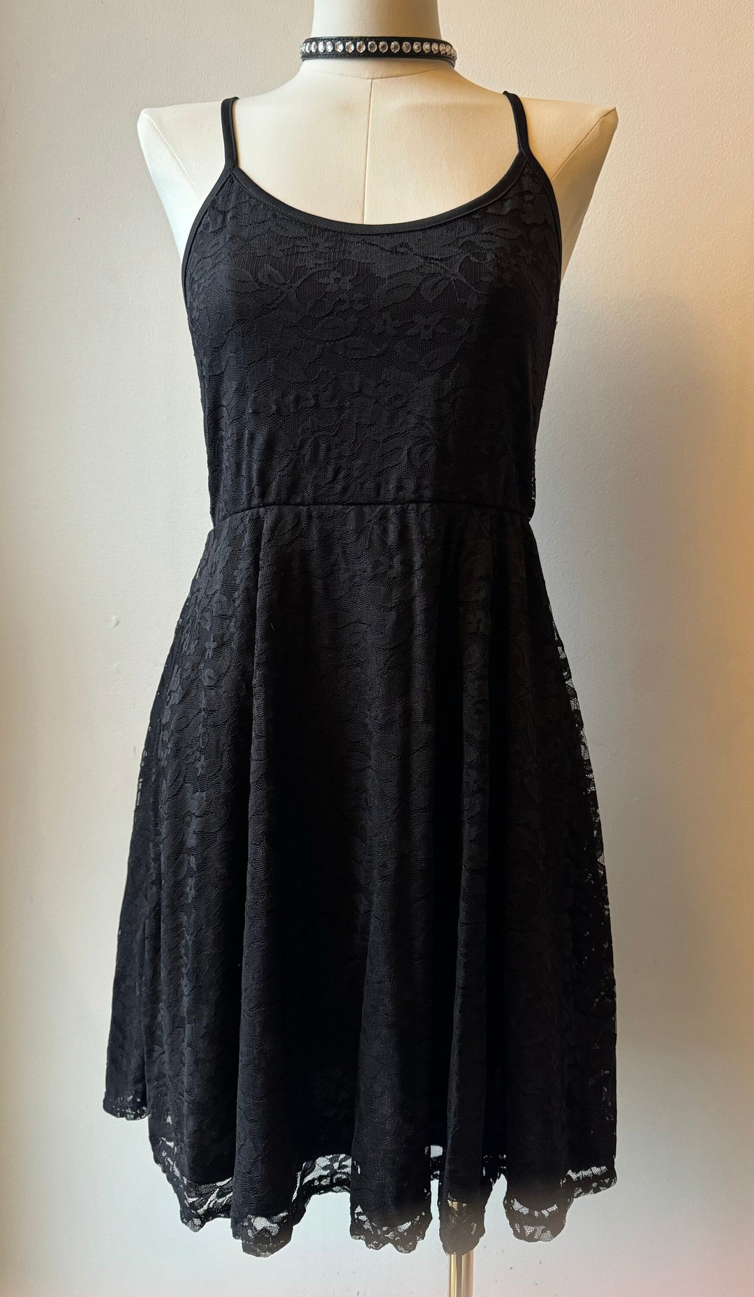Mall Goth Textured Black Cocktail Dress With Adjustable Spaghetti ...