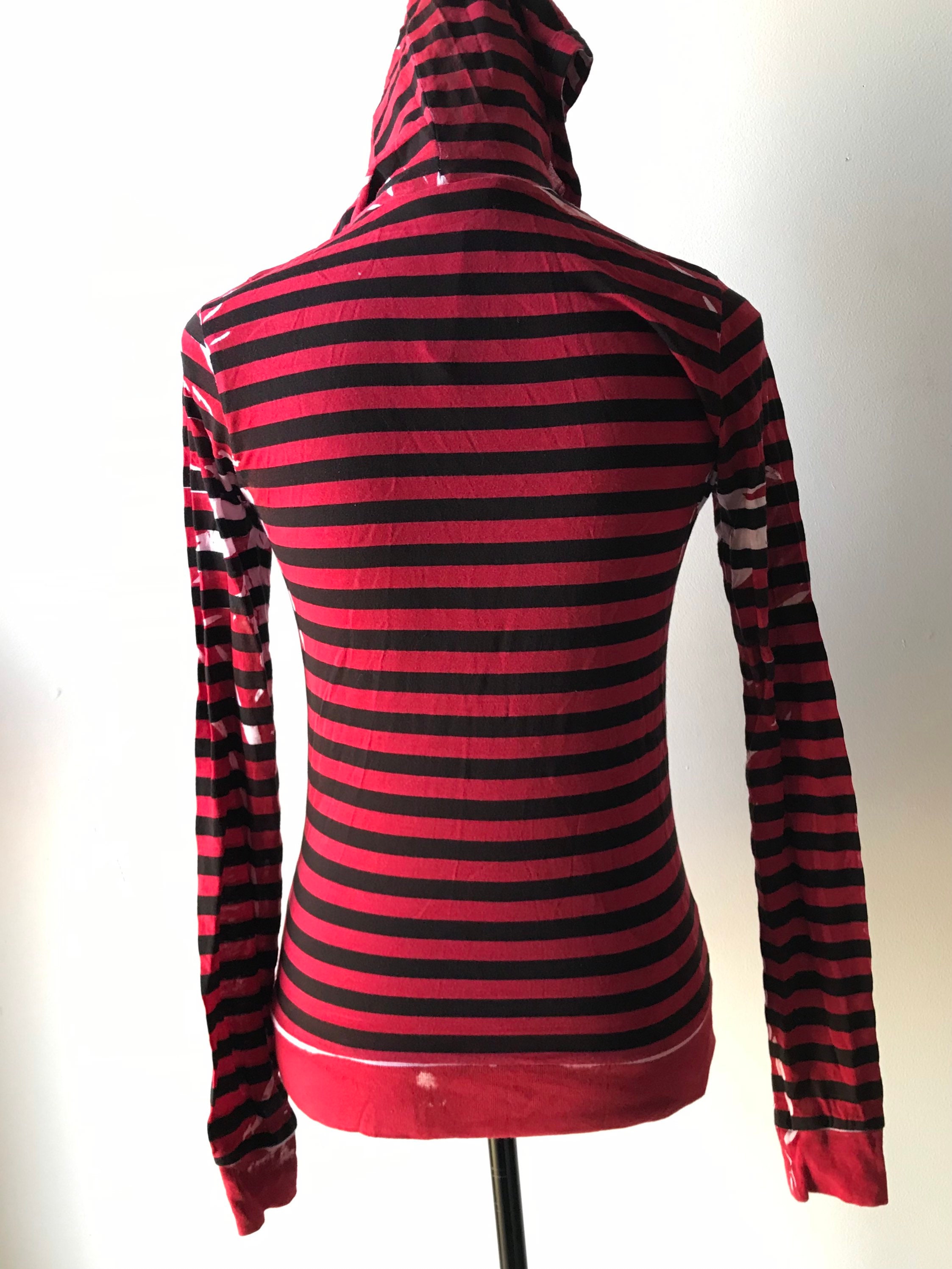 Y2K Womens Black & Red Striped Light Spring Hoodie Mall Goth Emo Hot ...
