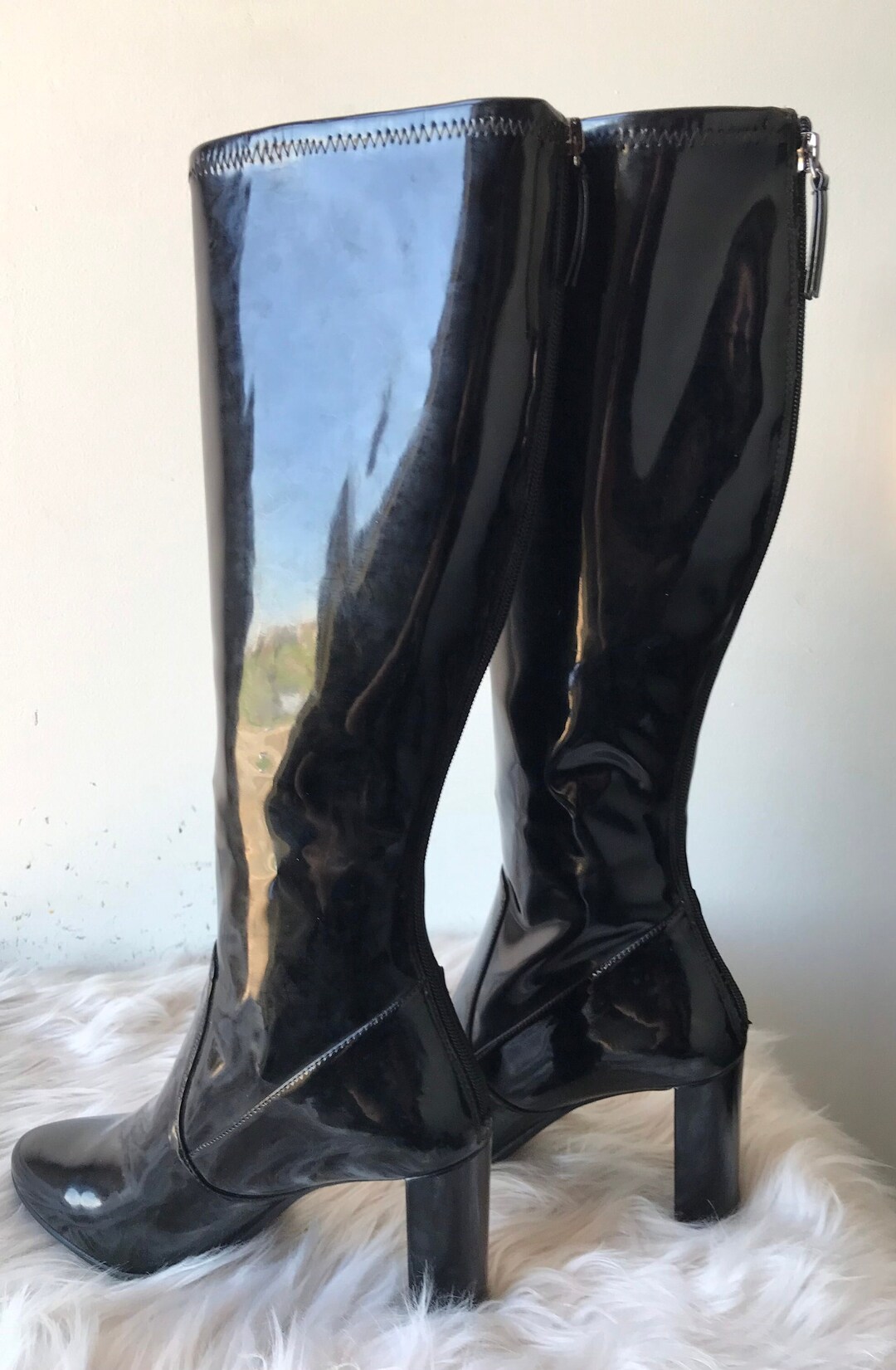 Vintage Nine West Tall Shiny Black Vinyl Go Go Boots Goth Fetish 90s ...