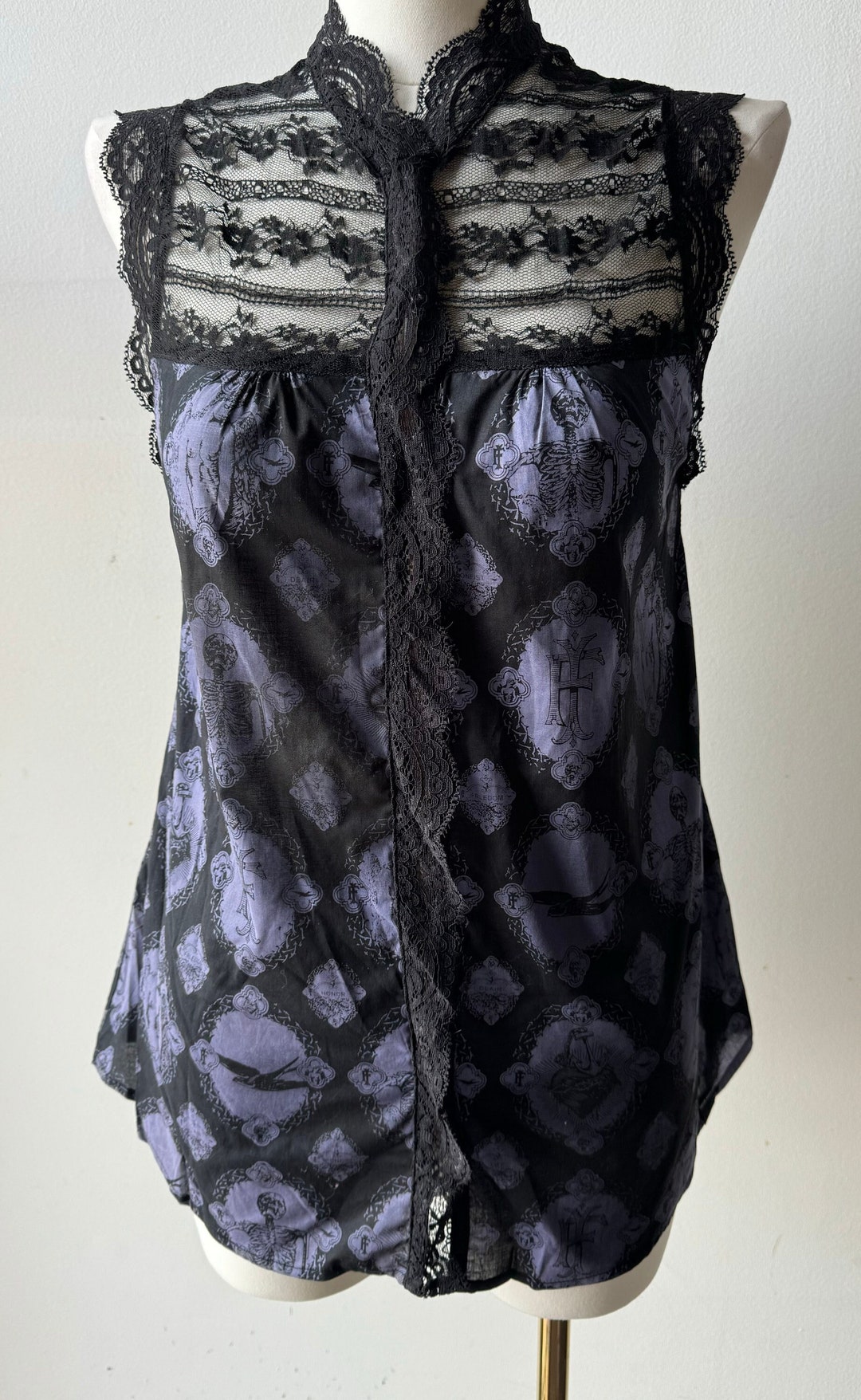 Y2K Iron Fist Tunic Top Nightie Lingerie Purple With Black Lace Mall ...