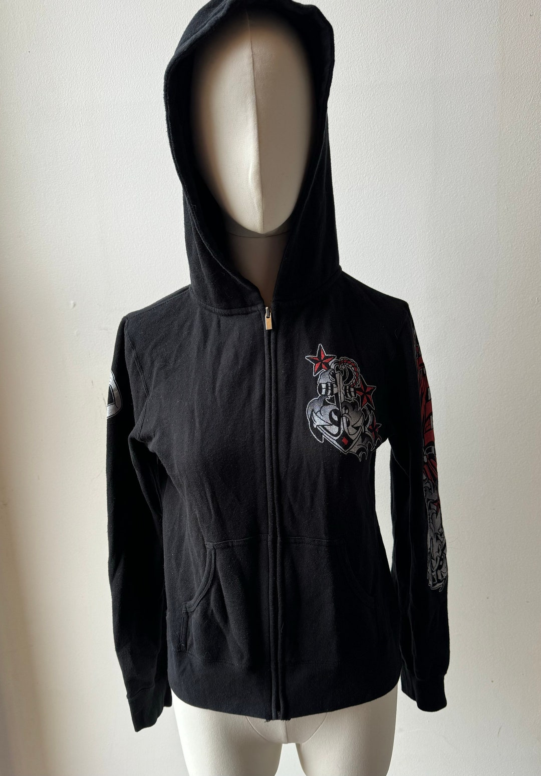 Too Fast Women’s Black Hoodie With Tattoo Design Mall Goth Punk Emo Hot ...