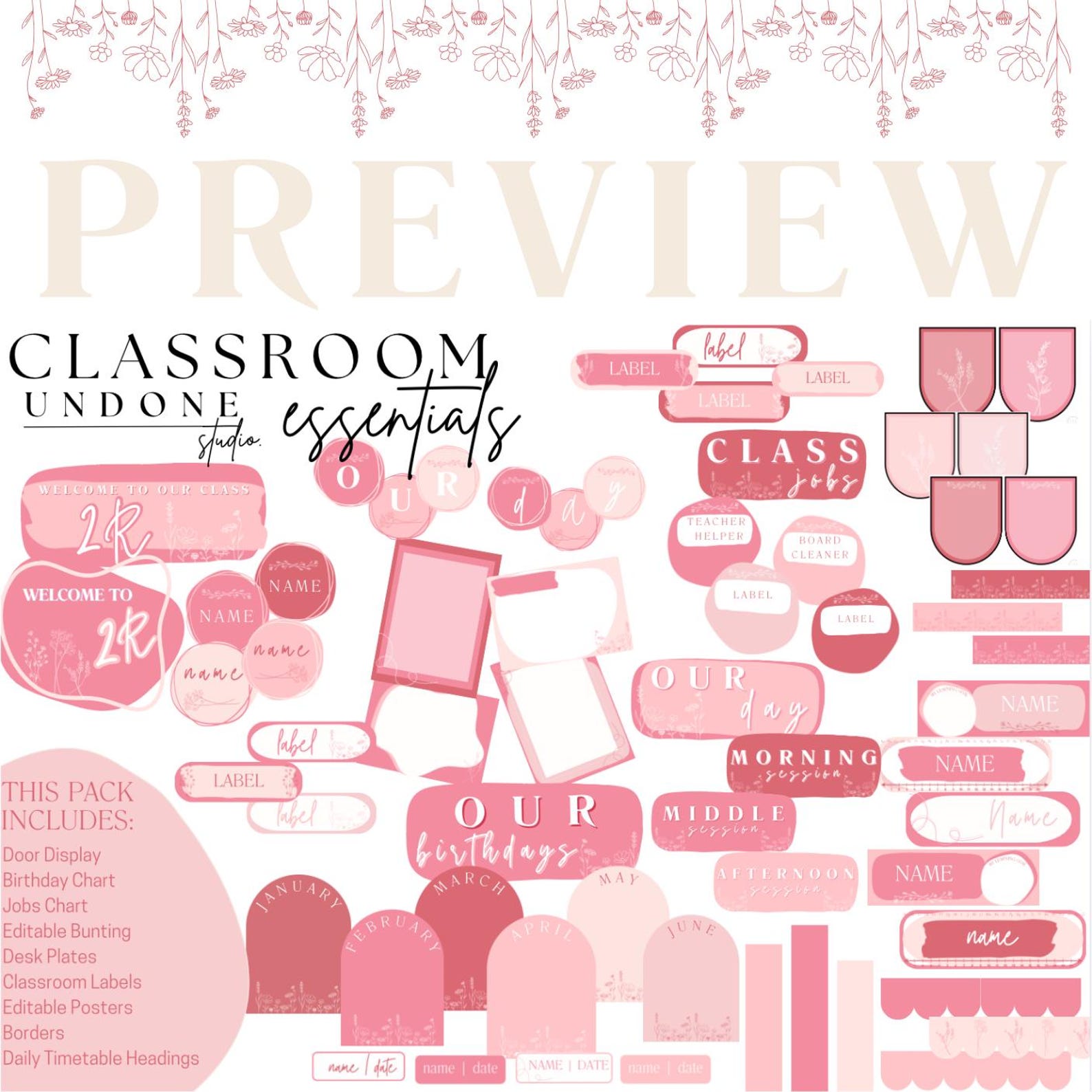 WILDFLOWER 'fields of Rose' Classroom Essentials Bundle | Editable ...