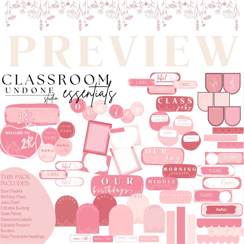 WILDFLOWER 'fields of Rose' Classroom Essentials Bundle | Editable ...