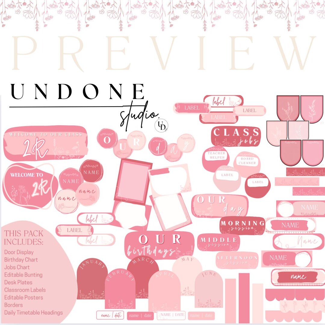 WILDFLOWER 'fields of Rose' Classroom Essentials Bundle Editable Floral ...