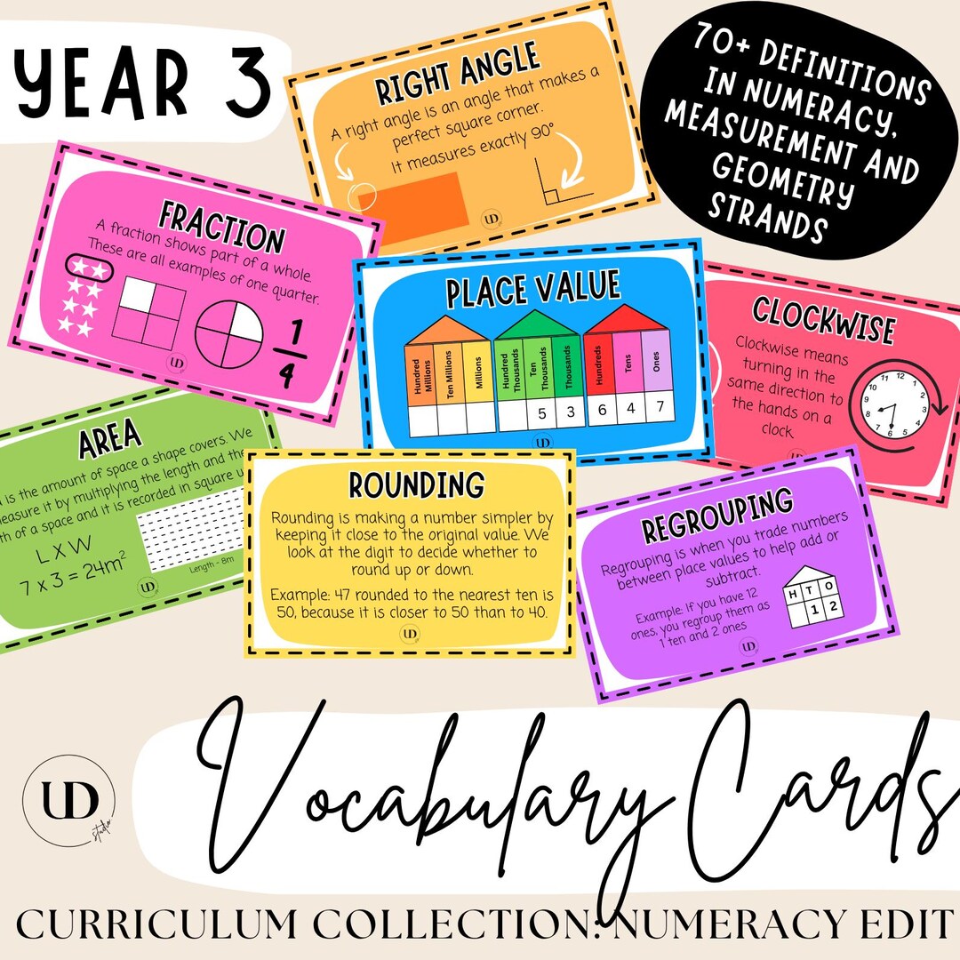MATHS VOCABULARY CARDS Year 3 | Numeracy Word Wall | Definition Display ...
