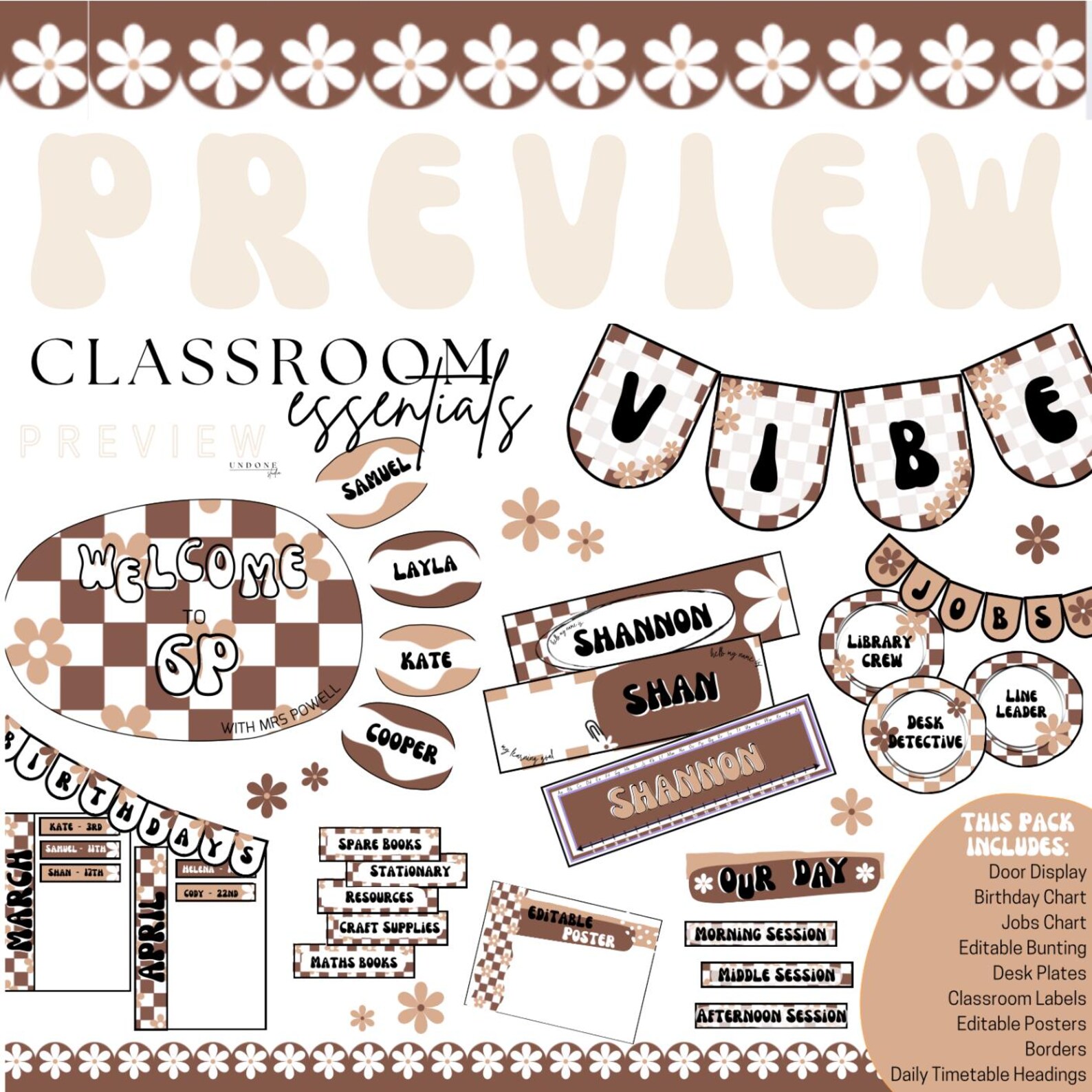 VIBIN' VINTAGE Nude Classroom Essentials Bundle | Classroom Decor | Retro | Modern | EDITABLE - Etsy