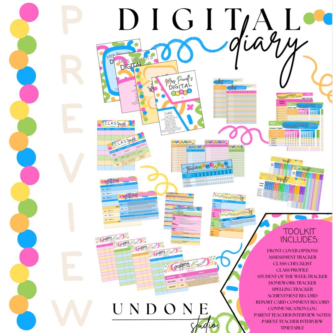 CONFETTI OF COLOUR (brights) Digital Diary | Editable | Organisation ...