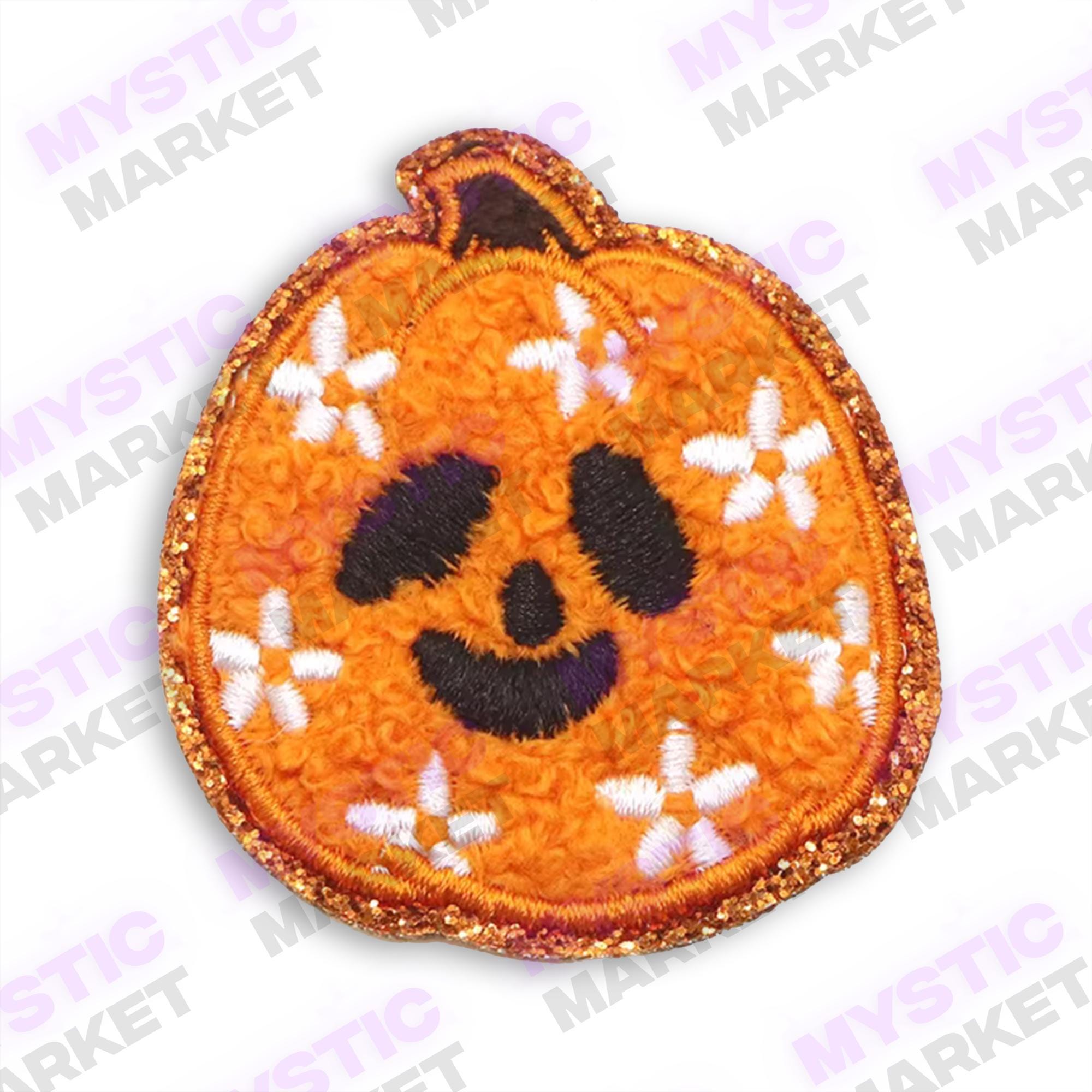 Cute Embroidered Pumpkin Chenille Glitter Patch, Orange Glitter ...