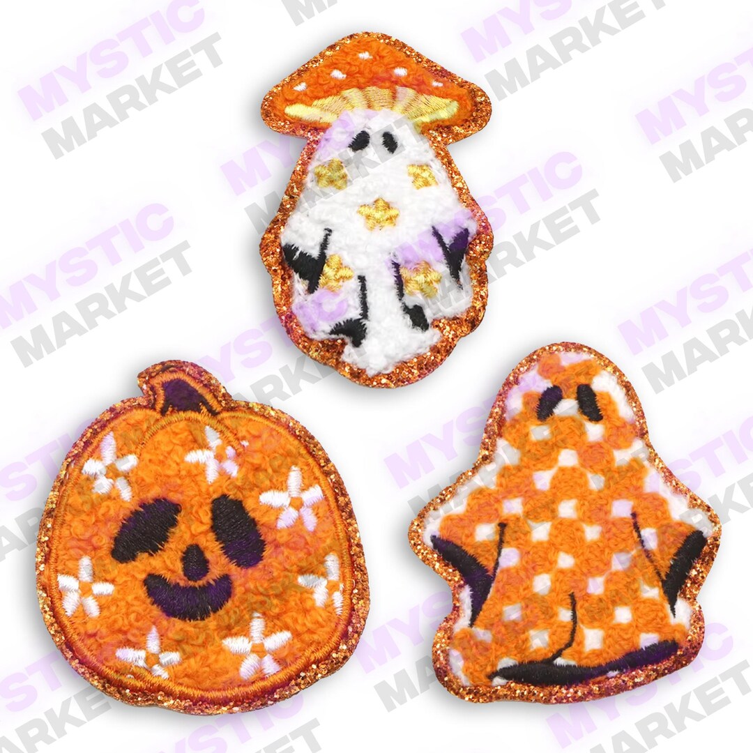 Cute Embroidered Pumpkin Chenille Glitter Patch, Orange Glitter ...