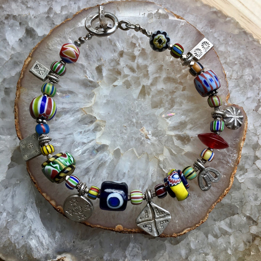 Tribal Charm Bracelet Silver Charm Bracelet African Trade - Etsy