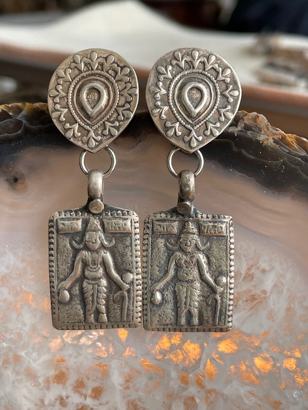 Vintage Indian Coin Silver Narad Earrings, Post Earrings, Statement ...