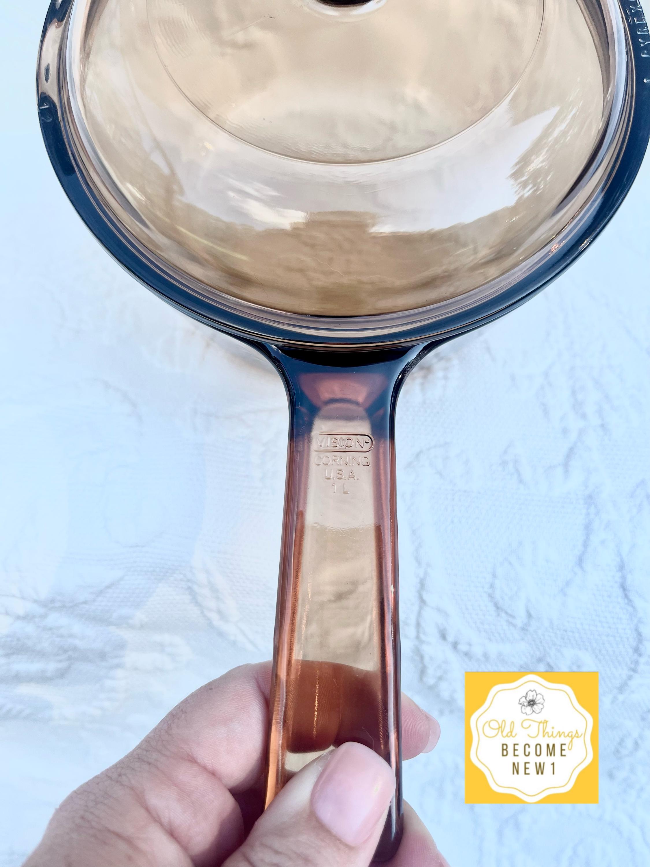 Vintage Vision Corning Glass Cookware 1L Lipped Saucepan With Lid Amber ...