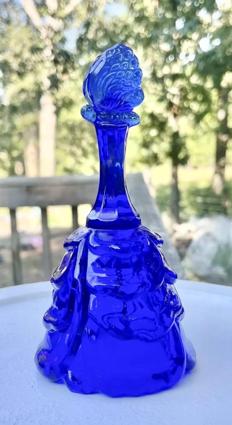Fenton Glass Bell - Cobalt Blue - Butterfly on Top, Drapery on Bottom ...