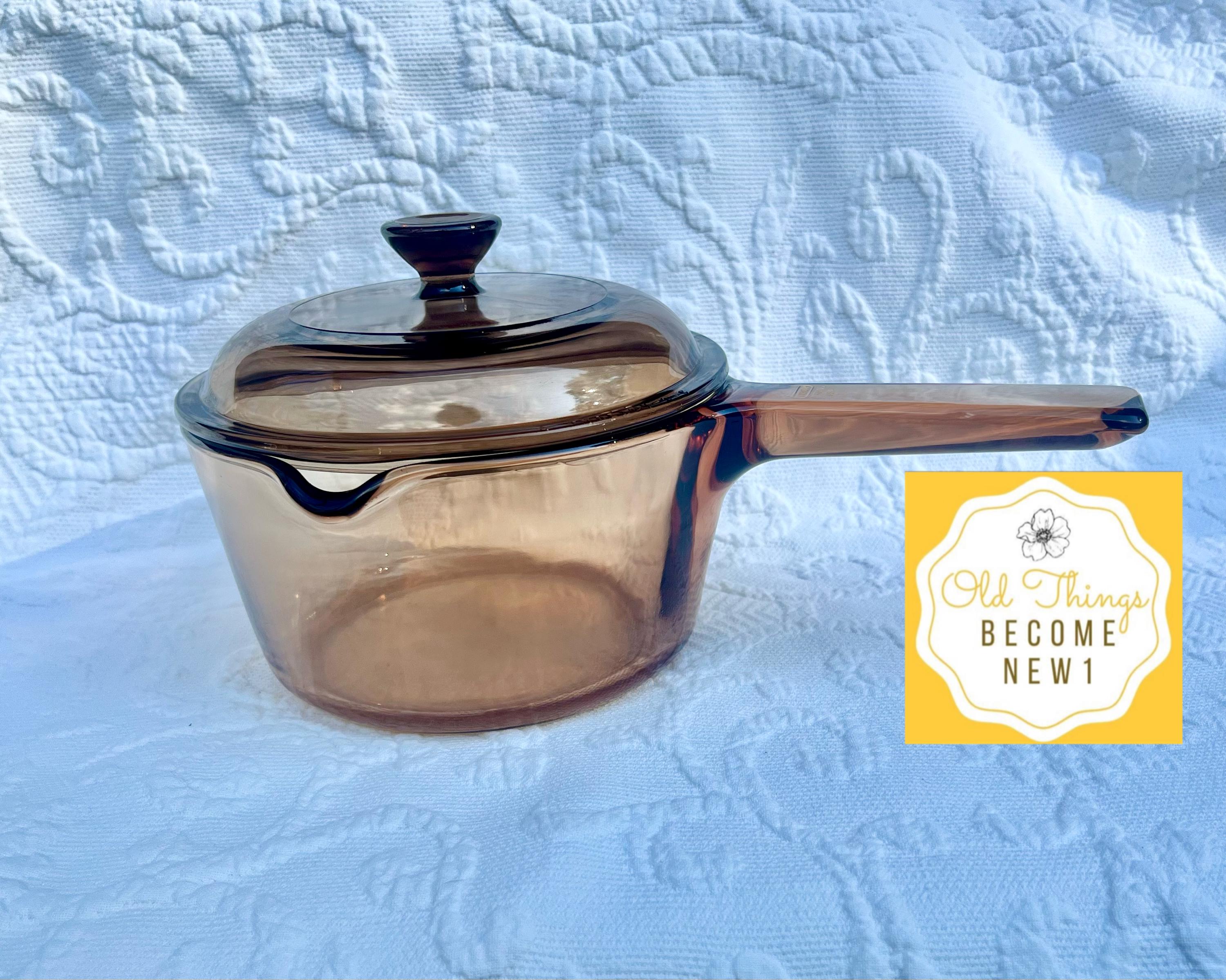 Vintage Vision Corning Glass Cookware 1L Lipped Saucepan With Lid Amber ...